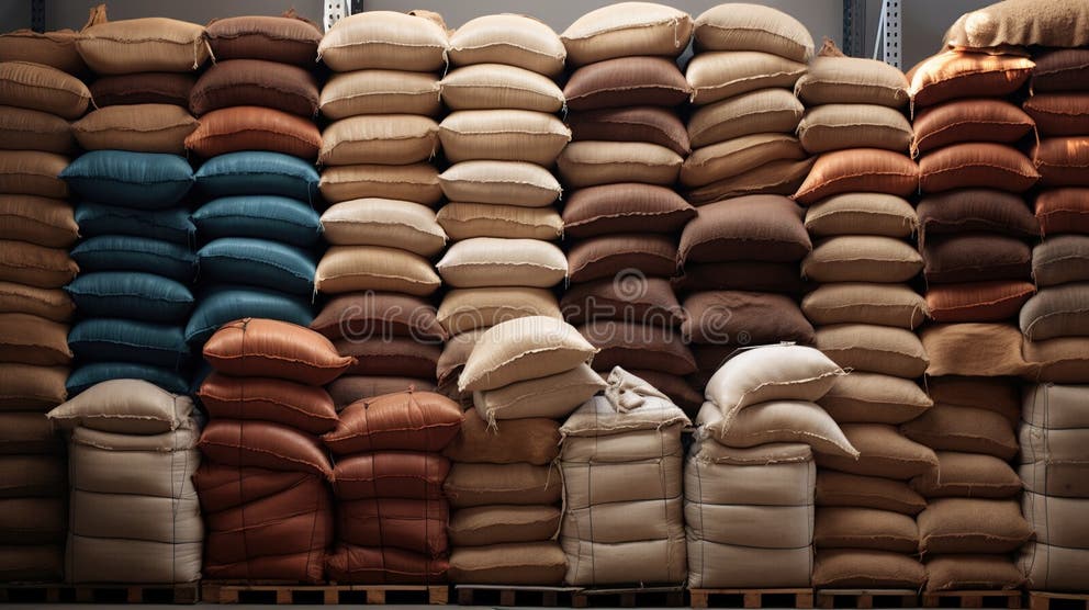 Generative AI, Stack Hemp Sacks of Rice or Coffee, Industrial Stock ...