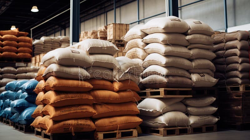 Generative AI, Stack Hemp Sacks of Rice or Coffee, Storage Stock ...