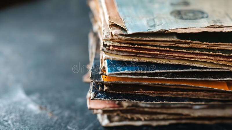 Generative AI Stack of Old Paper Documents Showcasing a Blend of Colors ...