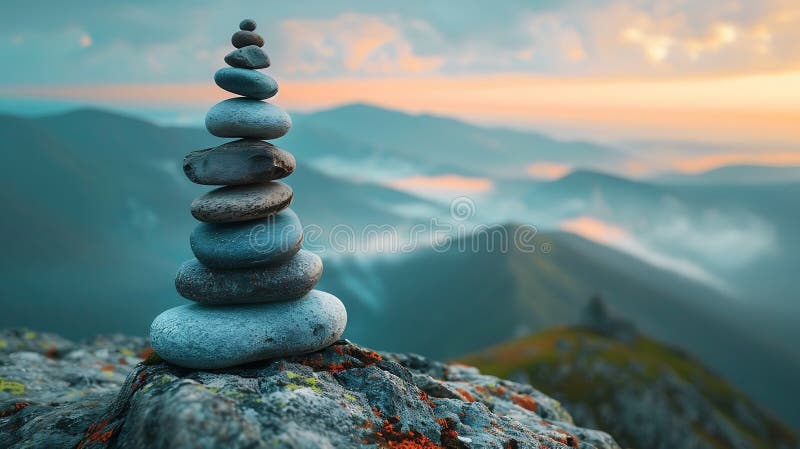 Generative AI Stack of Stones on Top of the Mountain Pile of Rocks ...
