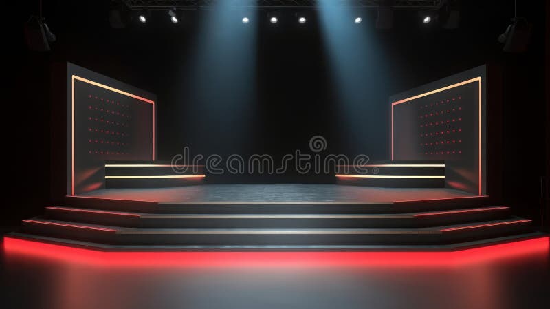 Generative AI of a Stage with Lighting and Spotlights in a Dark Room ...