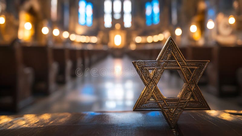 Generative AI Star of David in Dimly Lit Ornate Synagogue Interior ...