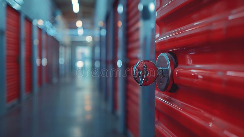 Generative AI Storage Corridor Warehouse Self Storage Facility Red ...