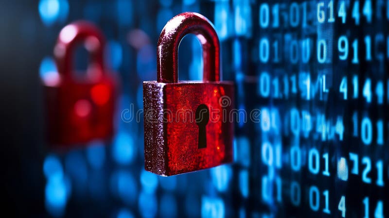 Generative Ai Strong Padlocks Hovering Over Binary Code Symbolizing Data Security And Encryption