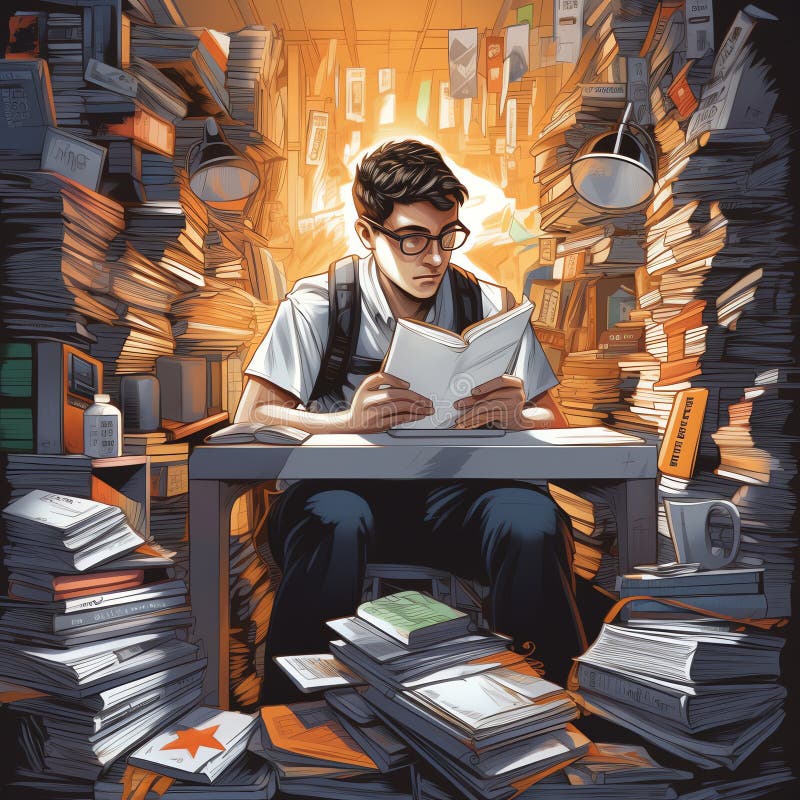 Generative AI Studying Boy - Vector Illustration- Stock Illustration ...
