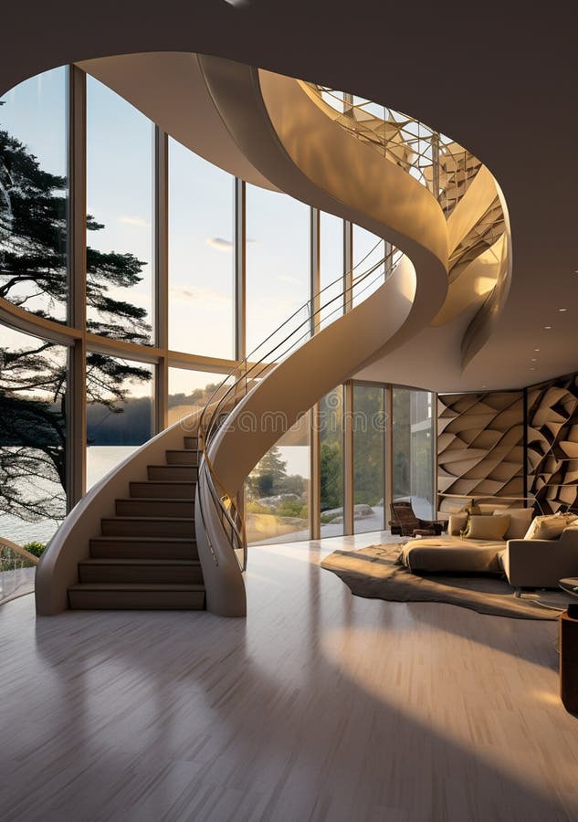 Generative AI. Stunning Hotel Stairway Design. Hotel Lobby. Modern ...