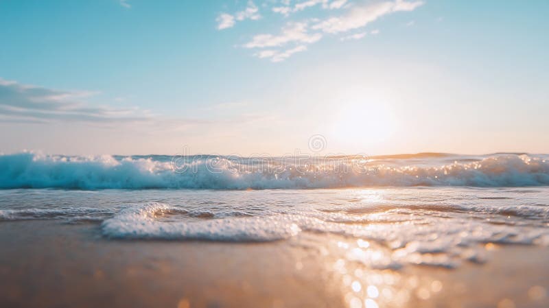 Generative AI Stunning Ocean Sunset with Gentle Waves Creating Foamy ...