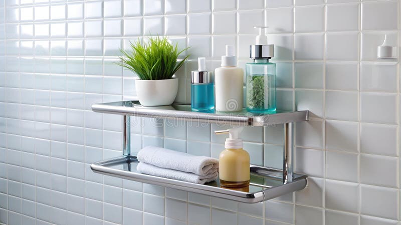 Suction Cups Compact Bath Shelf, Fixing on Tiled Wall without Drilling ...