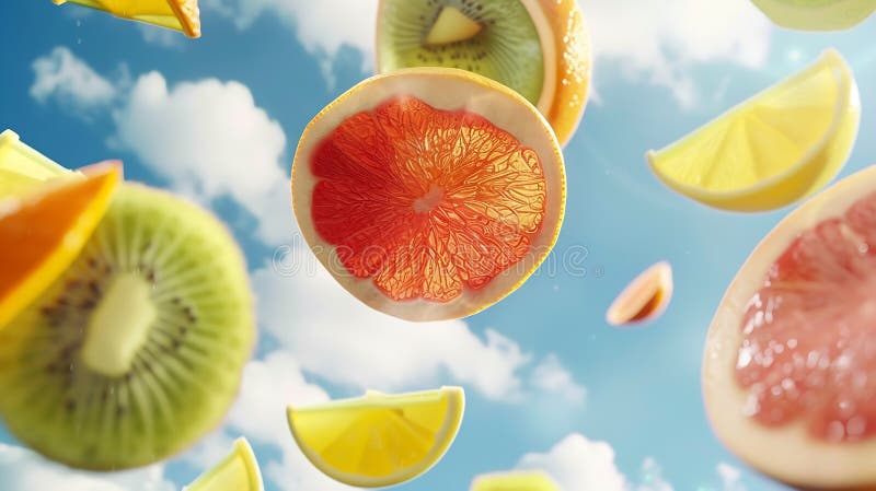 Generative AI Summer Fruit Flying in the Sky Citrus Fruit Surreal ...