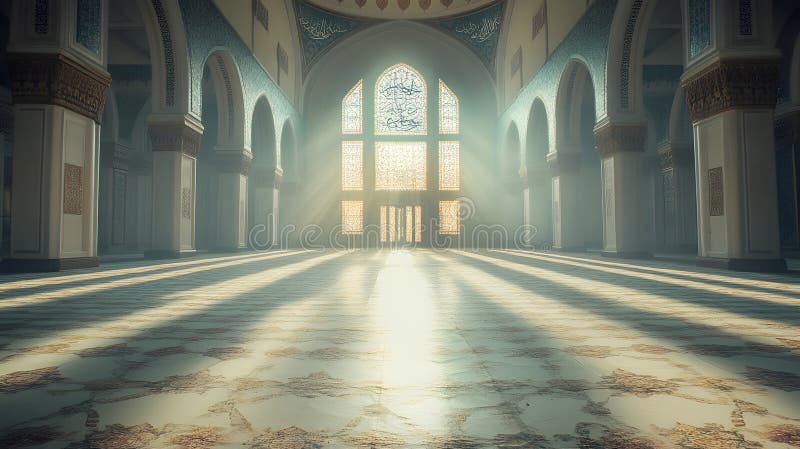 Generative AI Sunlit Mosque Interior with Vast Open Space and ...