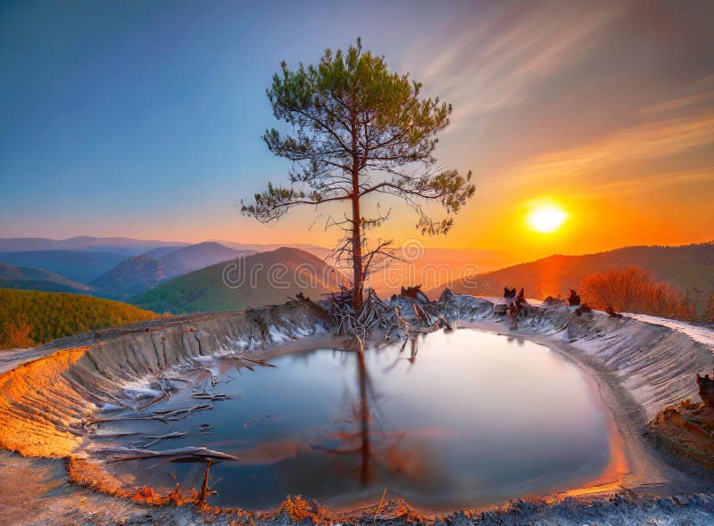 Generative Ai Sunrise from a Mountain Lake View Stock Illustration ...