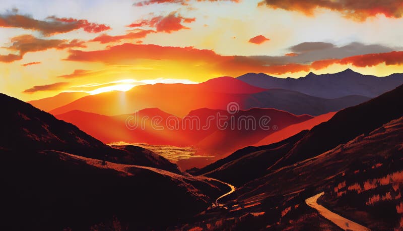 Generative AI, Sunset Spectrum: a Mountain Range Transitioning into ...