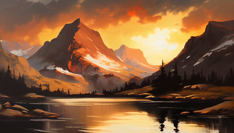 Generative AI, Sunset Spectrum: a Mountain Range Transitioning into ...