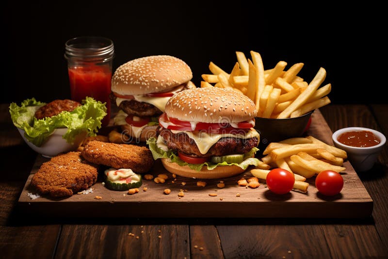 Generative AI a Table with Fast Food Stock Illustration - Illustration ...