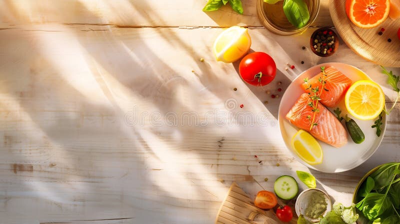 Generative AI Table with Food, Top View Business Concept. Stock ...