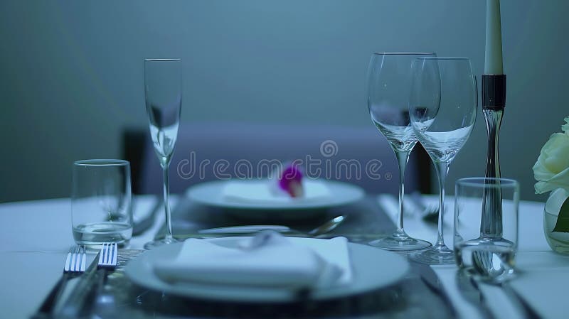 Generative AI Table Set for Fine Dining with Cutlery and Glassware ...