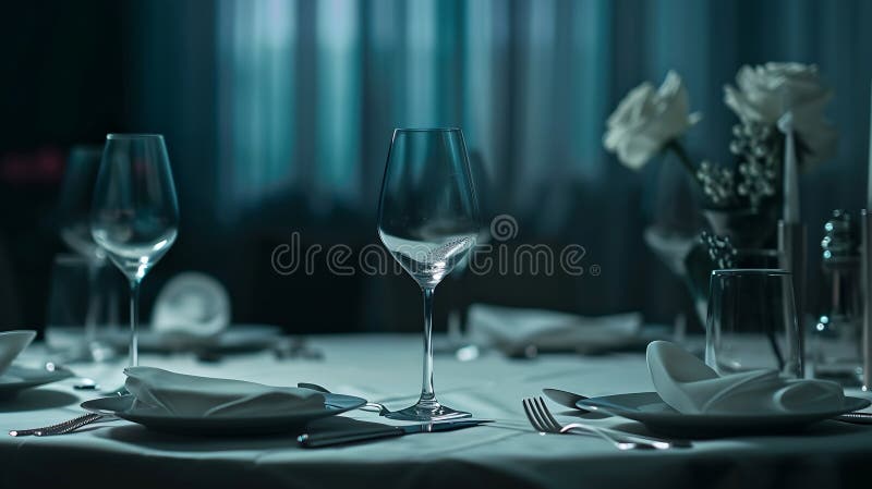 Generative AI Table Set for Fine Dining with Cutlery and Glassware ...
