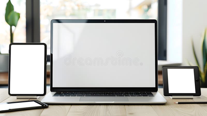 Generative AI Tablet Pc and Laptop Computer Isolated White Screen with ...