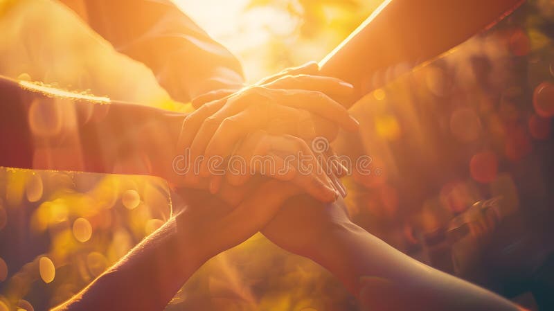Generative AI Teamwork Unity Concept Group of Friends Put Their Hands ...
