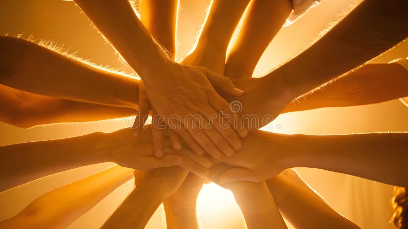 Generative AI Teamwork Unity Concept Group of Friends Put Their Hands ...