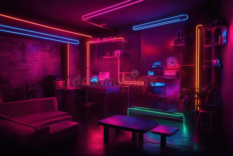 Generative AI, Technological E-sports Style Neon Lights Decorate the ...