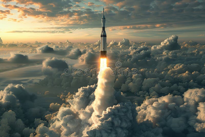 Generative Ai on Theme of Beautiful Space Rocket in Sky, Bright ...