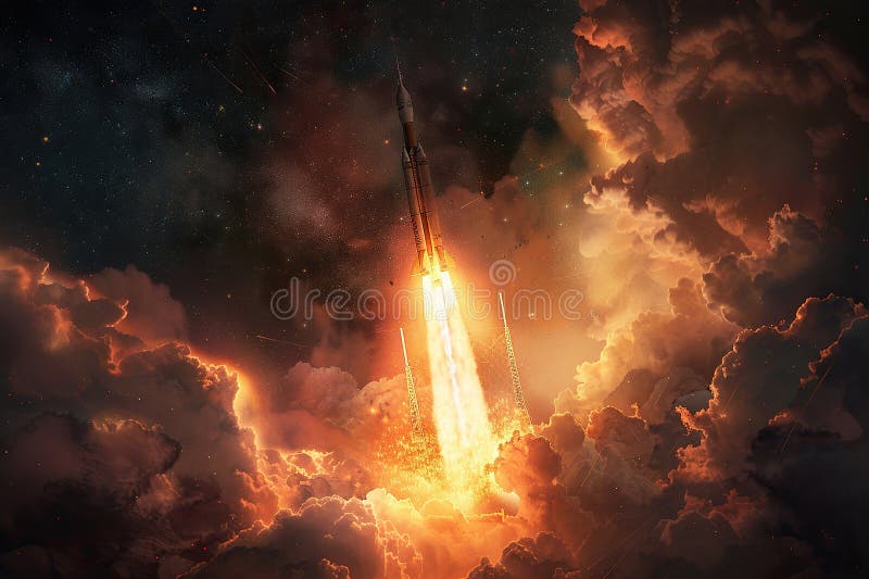Generative Ai on Theme of Beautiful Space Rocket in Sky, Bright ...