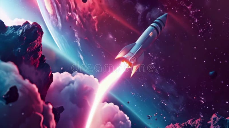 Generative Ai on Theme of Beautiful Space Rocket in the Sky, Bright ...