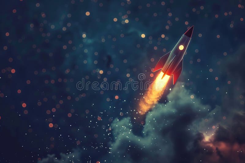 Generative Ai on Theme of Beautiful Space Rocket in Sky, Bright ...