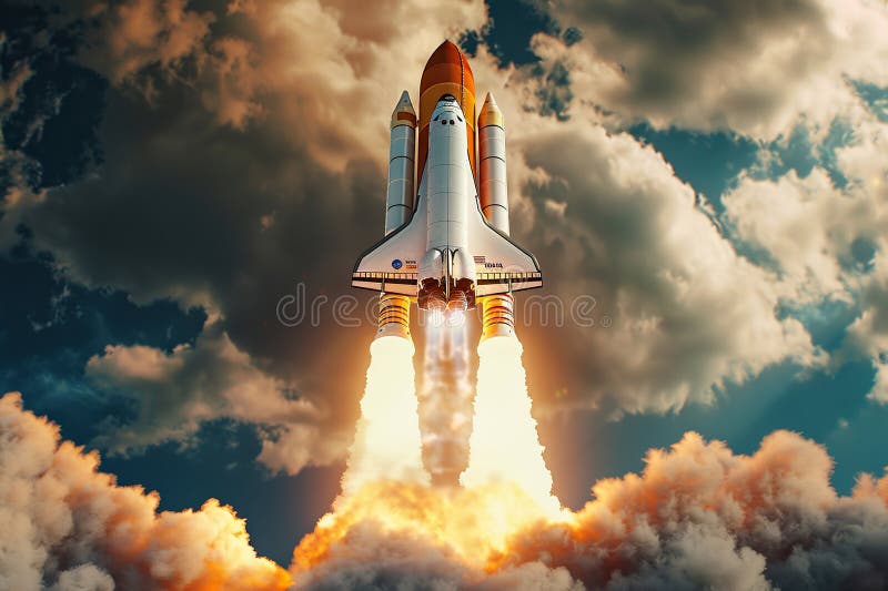 Generative Ai on Theme of Beautiful Space Rocket in Sky, Bright ...