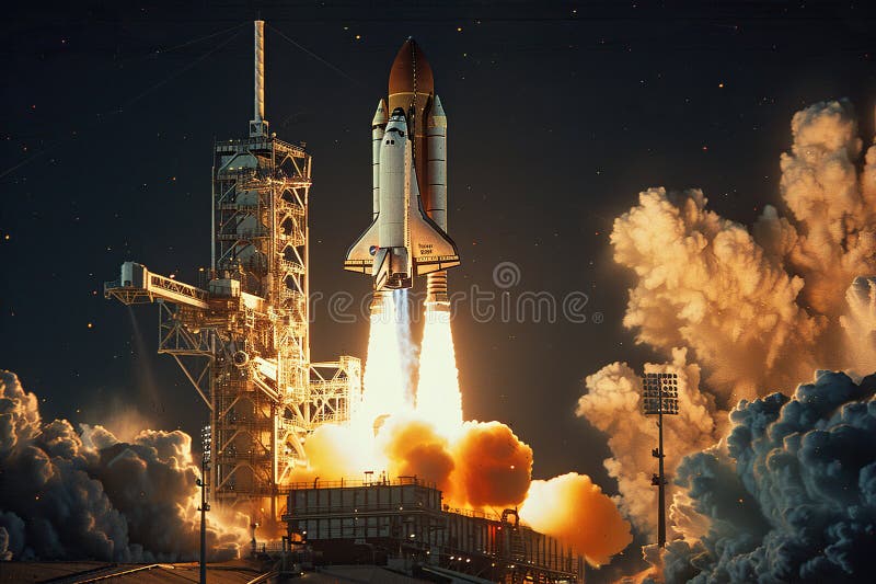 Generative Ai on Theme of Beautiful Space Rocket in Sky, Bright ...