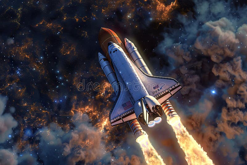 Generative Ai on Theme of Beautiful Space Rocket in Sky, Bright ...