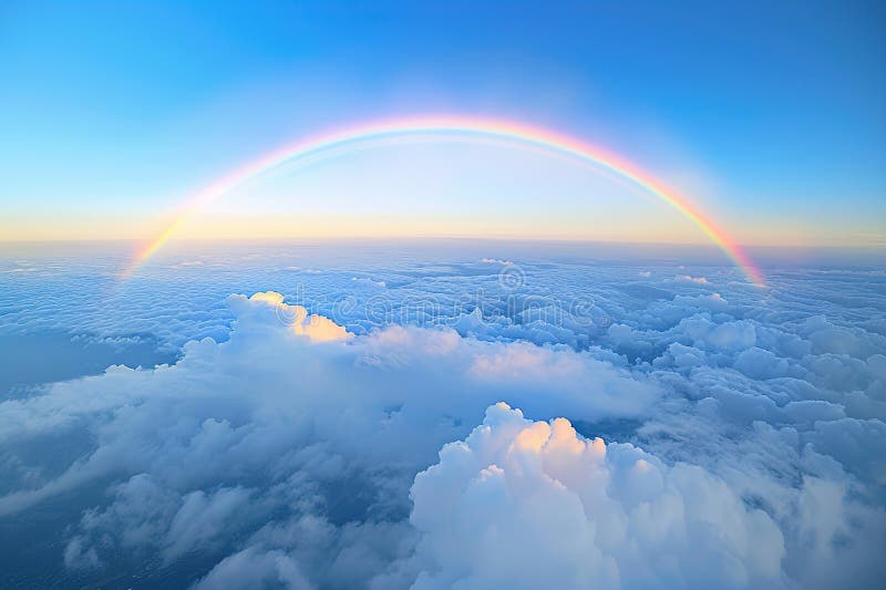 Generative Ai on Theme of Beautiful Tranquil Landscape with Magical Bright Rainbow at Cloudy Sky ...