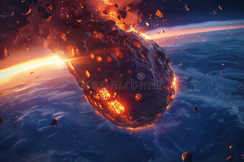 Generative Ai on Theme of Big Meteorite Falling To Ground Against ...
