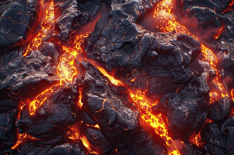 Generative Ai on Theme of Erupting Volcano with Cascading Hot Lava Surrounded Thick White Smoke ...