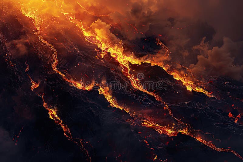 Generative Ai on Theme of Erupting Volcano with Cascading Hot Lava ...