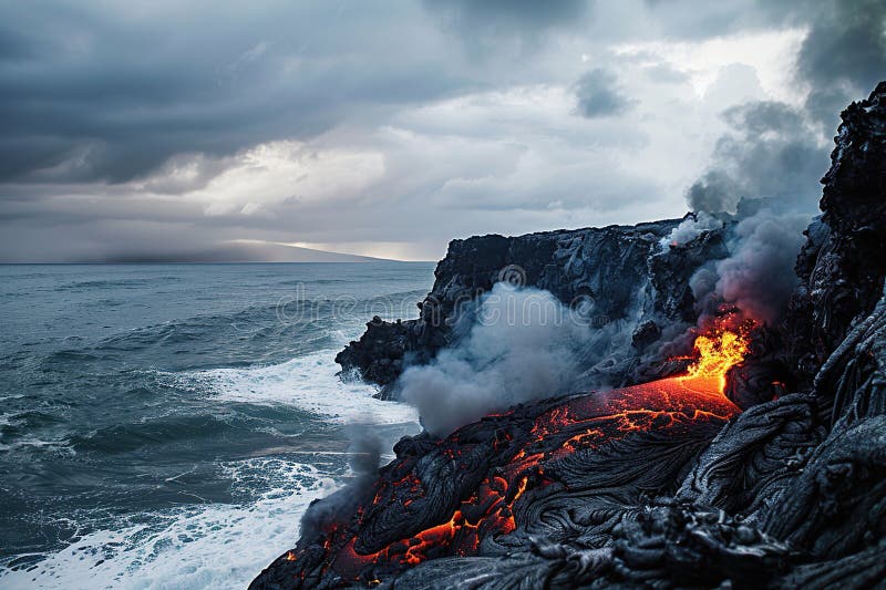 Generative Ai on Theme of Erupting Volcano with Cascading Hot Lava ...