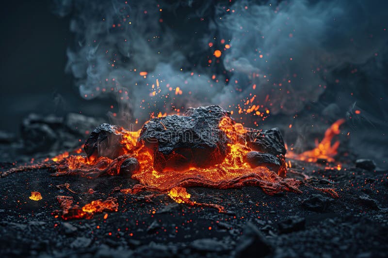 Generative Ai on Theme of Erupting Volcano with Cascading Hot Lava Surrounded Thick White Smoke ...