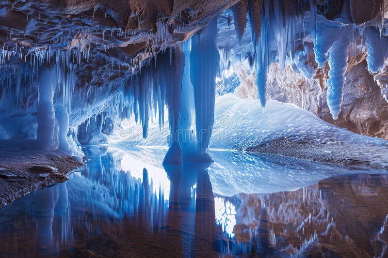 Generative Ai on Theme of a Large Beautiful Sharp Stalactites Hanging ...