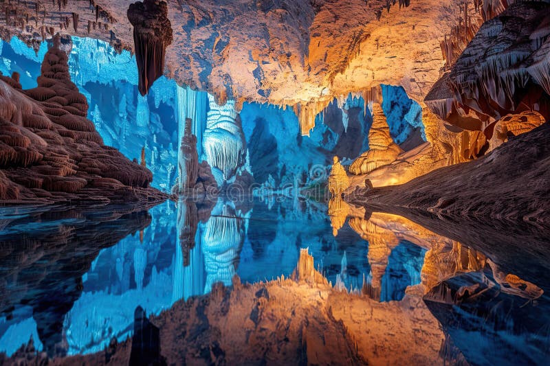 Generative Ai on Theme of a Large Beautiful Sharp Stalactites Hanging ...