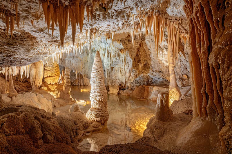 Generative Ai on Theme of a Large Beautiful Sharp Stalactites Hanging ...