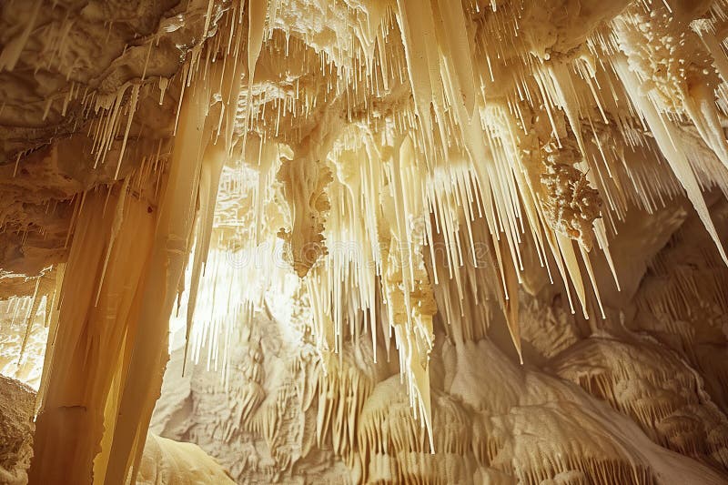 Generative Ai on Theme of a Large Beautiful Sharp Stalactites Hanging ...