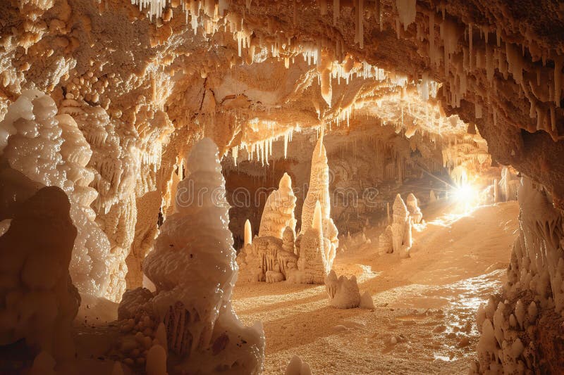 Generative Ai on Theme of a Large Beautiful Sharp Stalactites Hanging ...