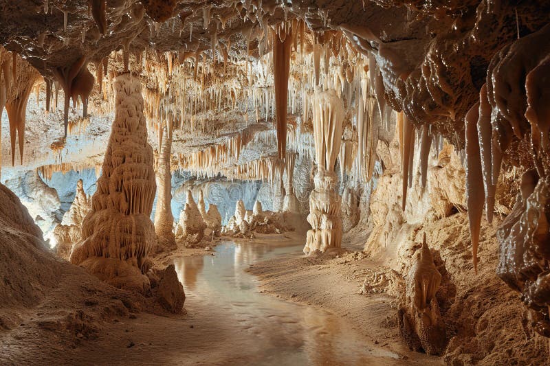 Generative Ai on Theme of a Large Beautiful Sharp Stalactites Hanging ...