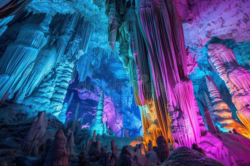 Generative Ai on Theme of a Large Beautiful Sharp Stalactites Hanging ...