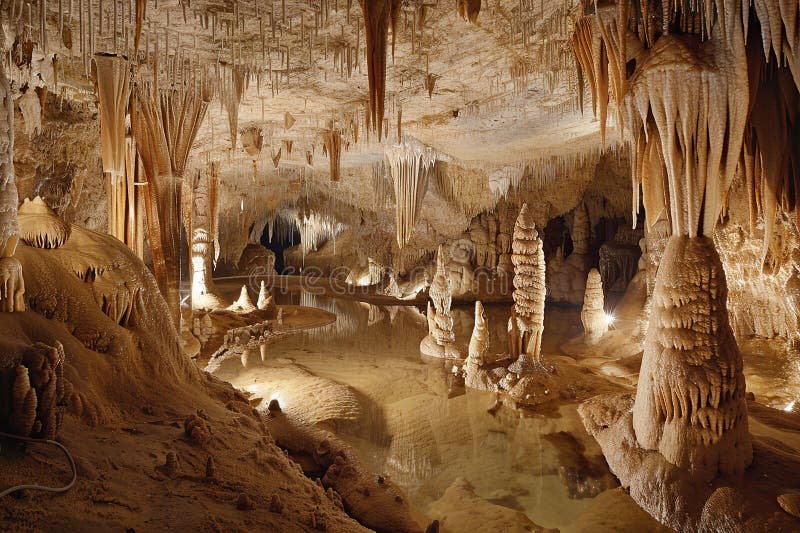 Generative Ai on Theme of a Large Beautiful Sharp Stalactites Hanging ...
