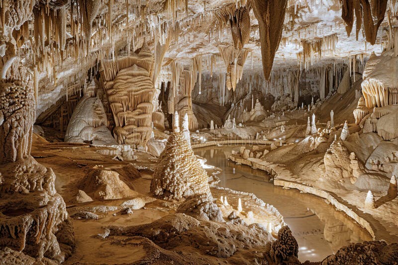 Generative Ai on Theme of a Large Beautiful Sharp Stalactites Hanging ...