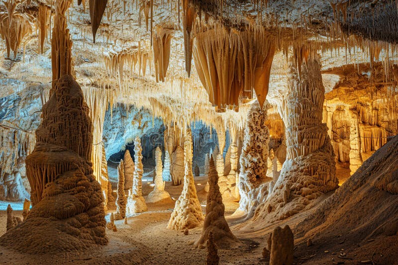 Generative Ai on Theme of a Large Beautiful Sharp Stalactites Hanging ...