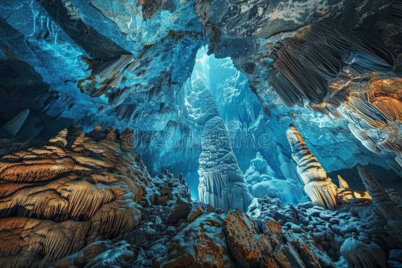 Generative Ai on Theme of a Large Beautiful Sharp Stalactites Hanging ...