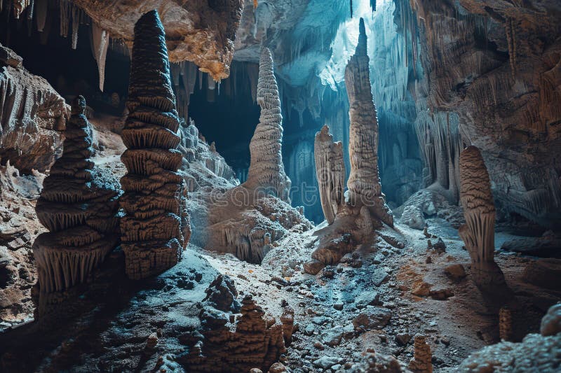 Generative Ai on Theme of a Large Beautiful Sharp Stalactites Hanging ...